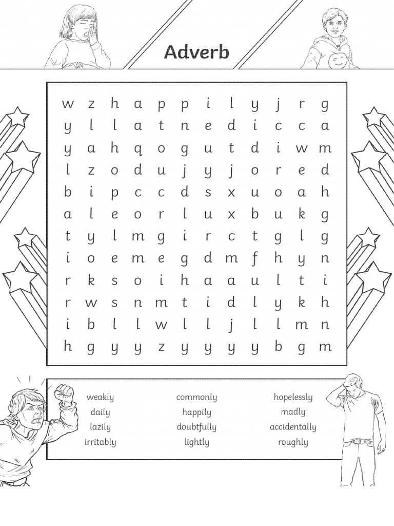 Roi Eng 1629212773b Adverb Word Search Super Eco Black and White | PDF