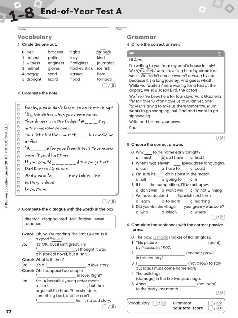 End of Year Test 1 8 A PDF | PDF