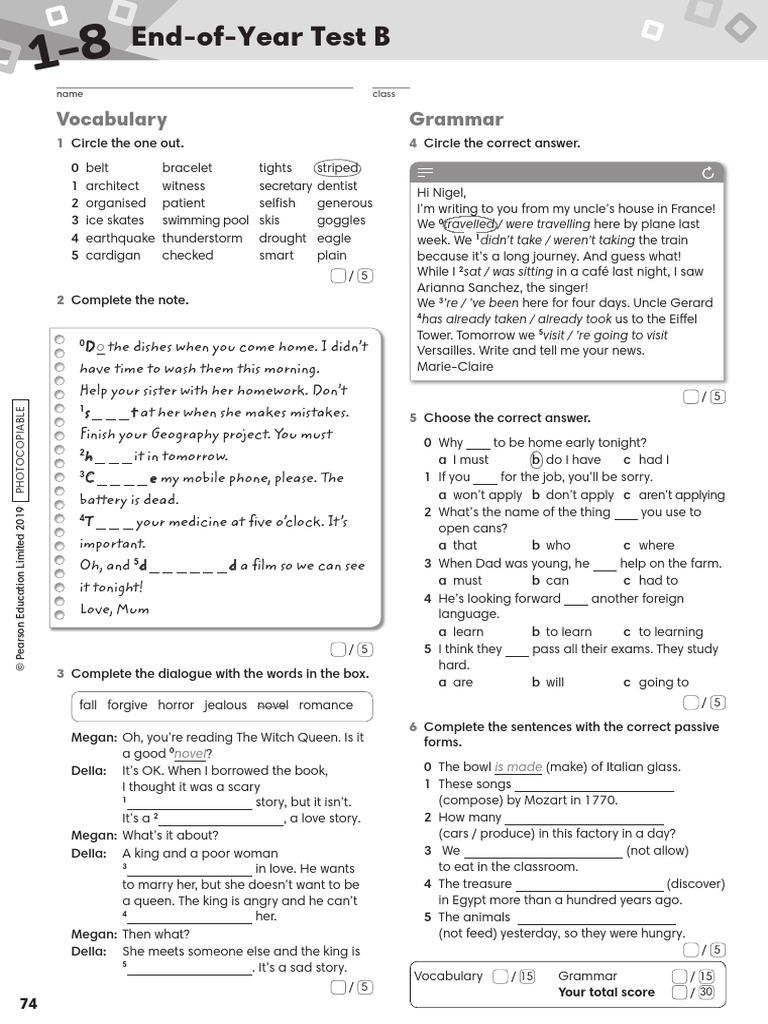 End of Year Test 1 8 B PDF | PDF