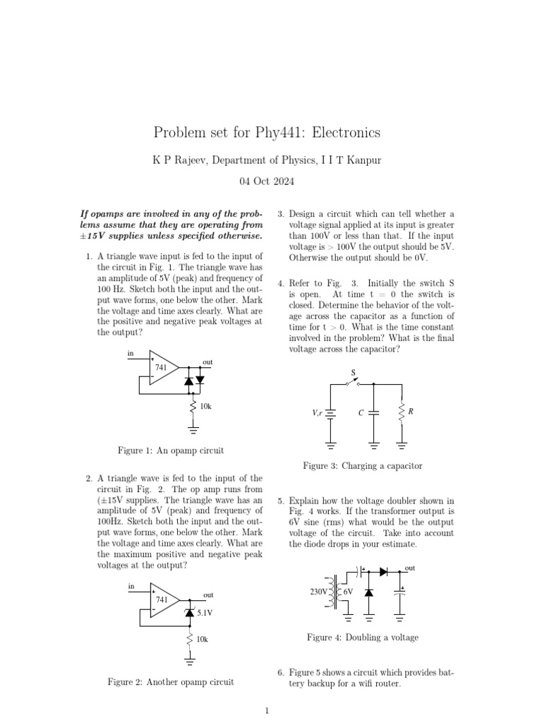 Phy441 Analog Problem Set 1 2024 | PDF