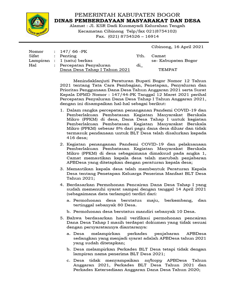 Surat percepatan DD Tahap I | PDF