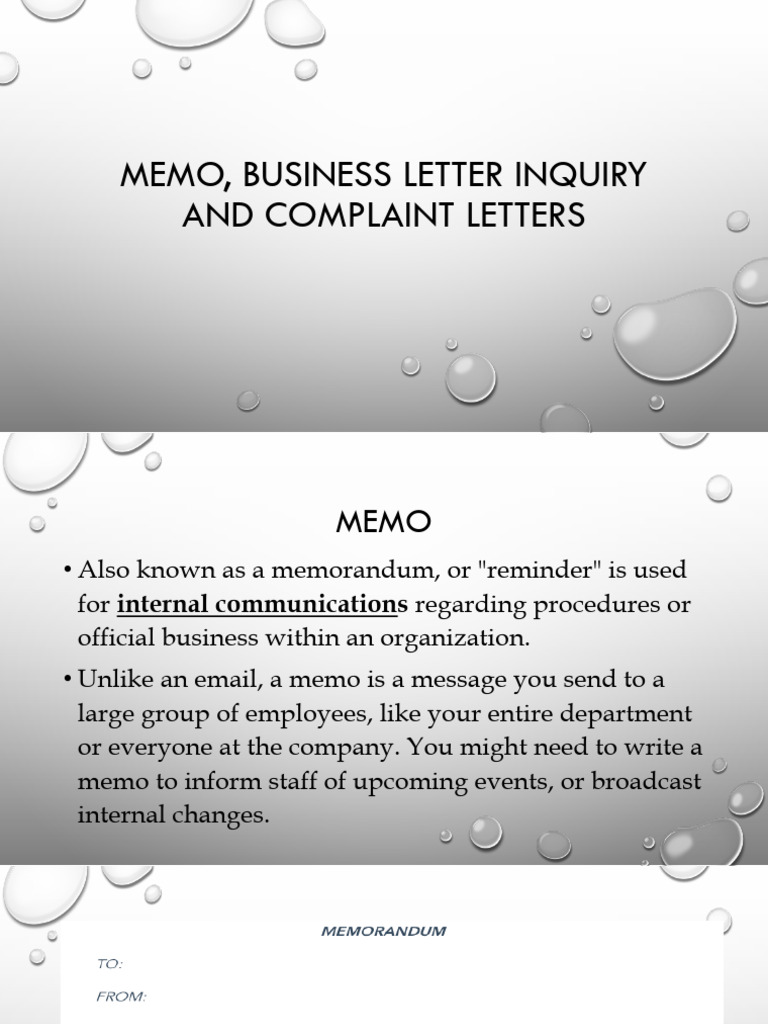 Memo, Inquiry Letter and Complaint Letter | PDF