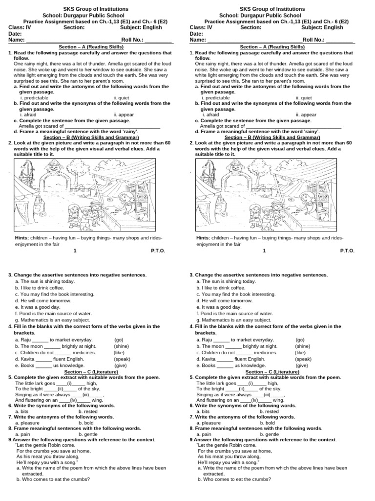 Class 4 English 20.9.24 Asgn. | PDF | Language Arts & Discipline | Foreign Language Studies