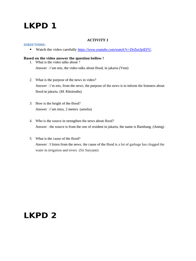 LKPD Answer Students Ipk 1 N 2 | PDF