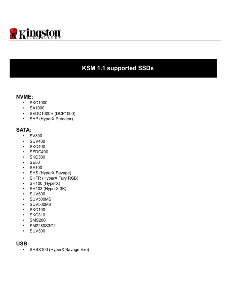 KSM 1 1 Supported SSDs | PDF