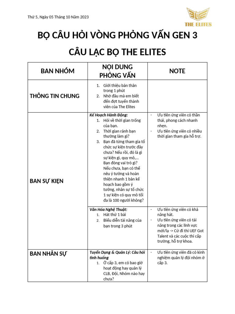 BỘ CÂU HỎI VÒNG PHỎNG VẤN GEN 3 | PDF