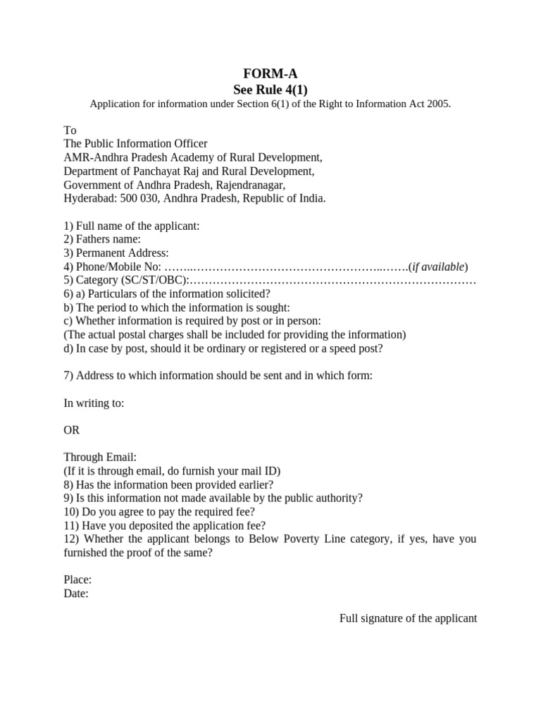 Rti Application Form Pdf