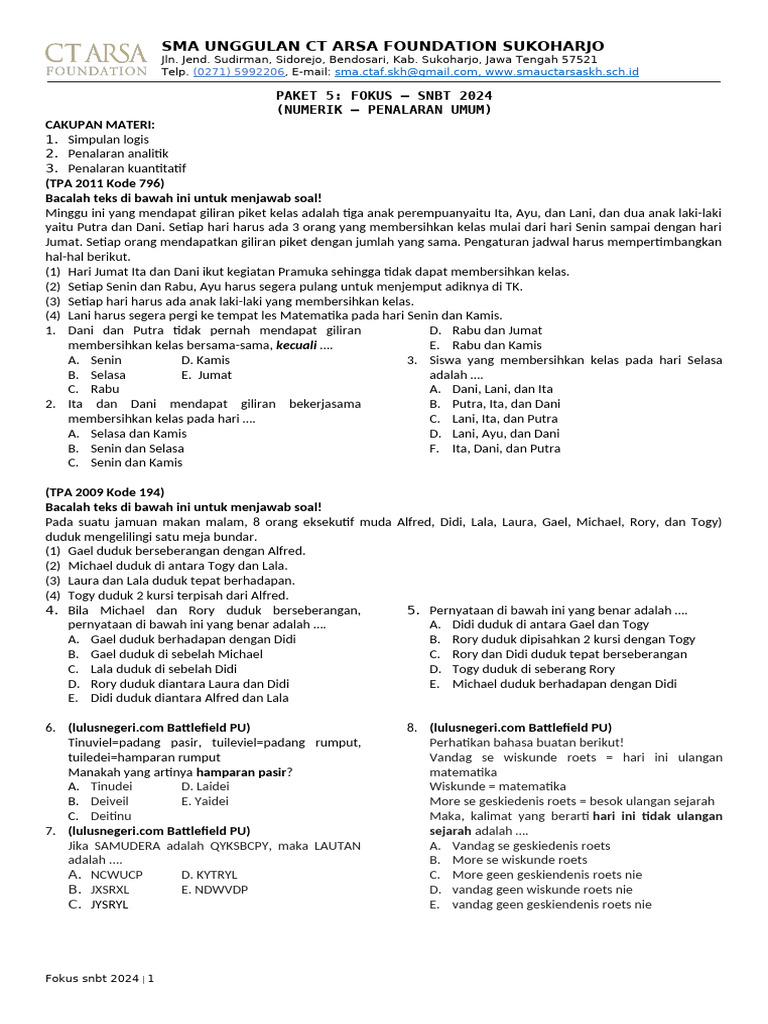 PAKET05 - Paket Numerik SNBT 2024 | PDF