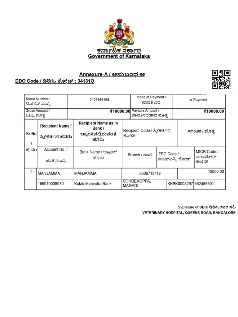 Government of Karnataka: DDO Code /: 34131O | PDF | Finance & Money ...