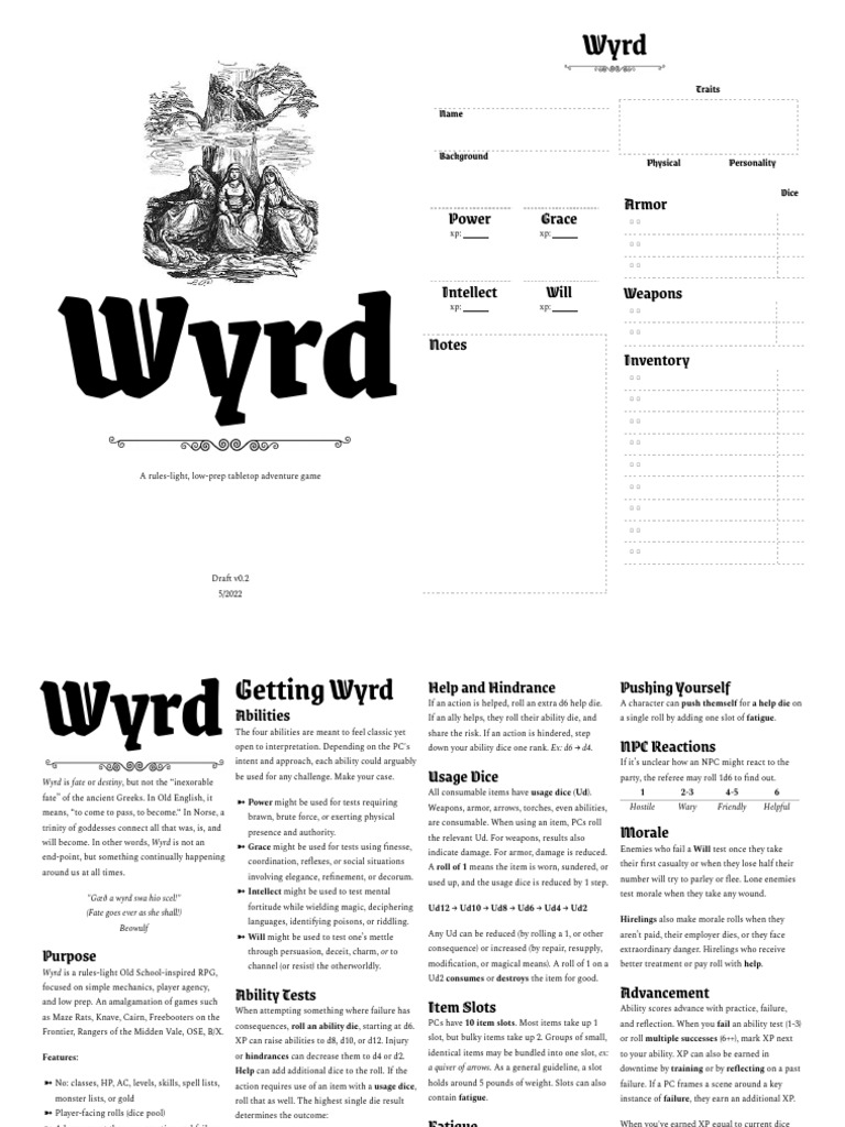 WYRD RPG Rules - v0.2 | PDF