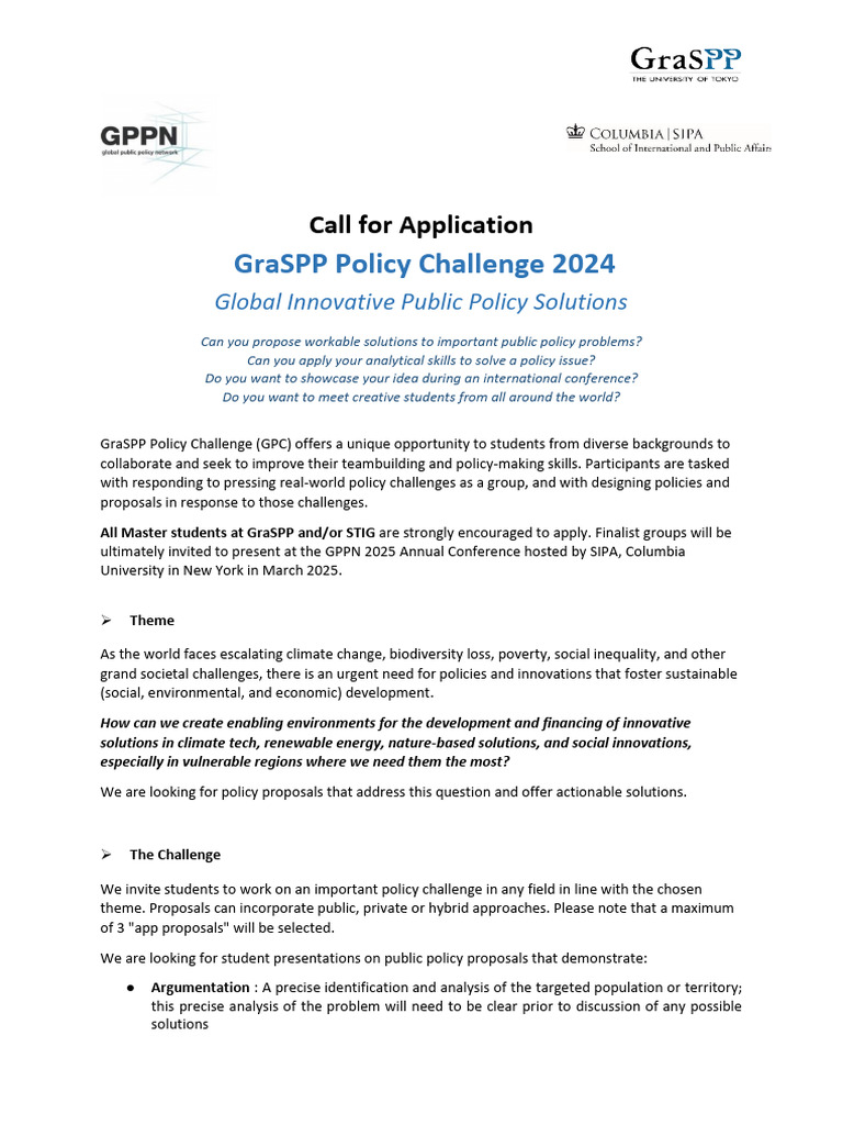 Application Guideline - GraSPP Policy Challenge 2024 | PDF