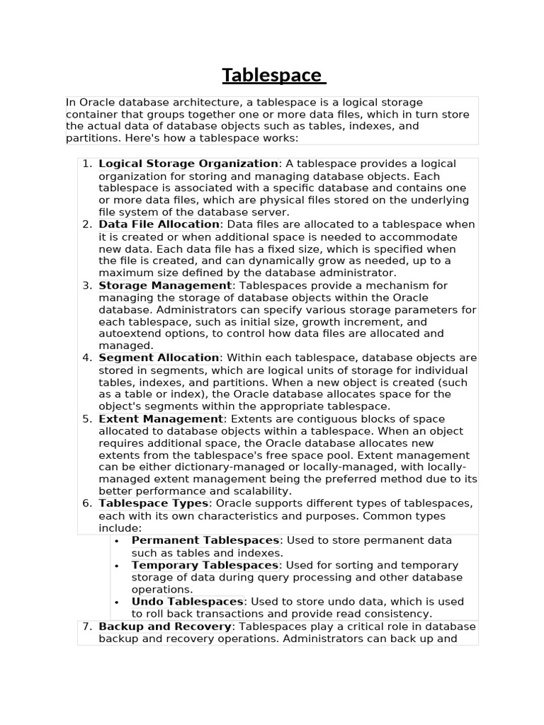 Tablespace and Temporary Tablespace | PDF | Art | Computers