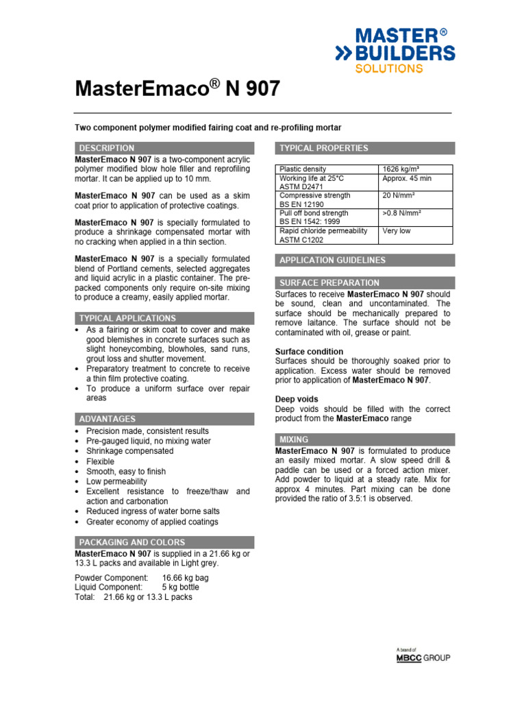Masteremaco N 907 Tds | PDF