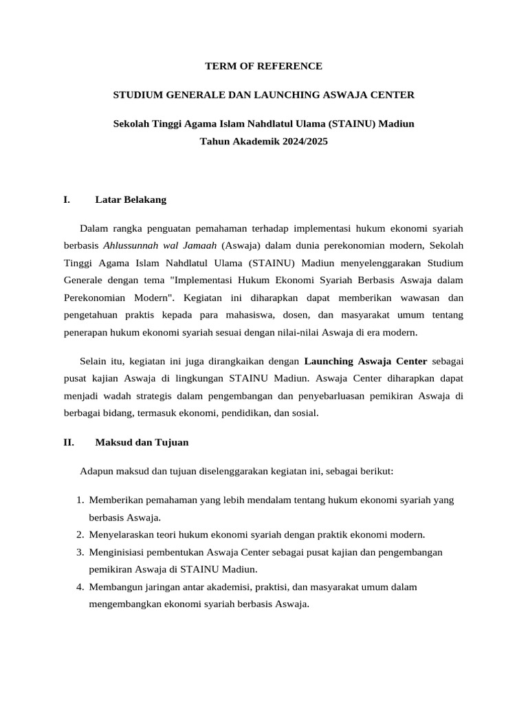 Term of Reference Stadium General | PDF