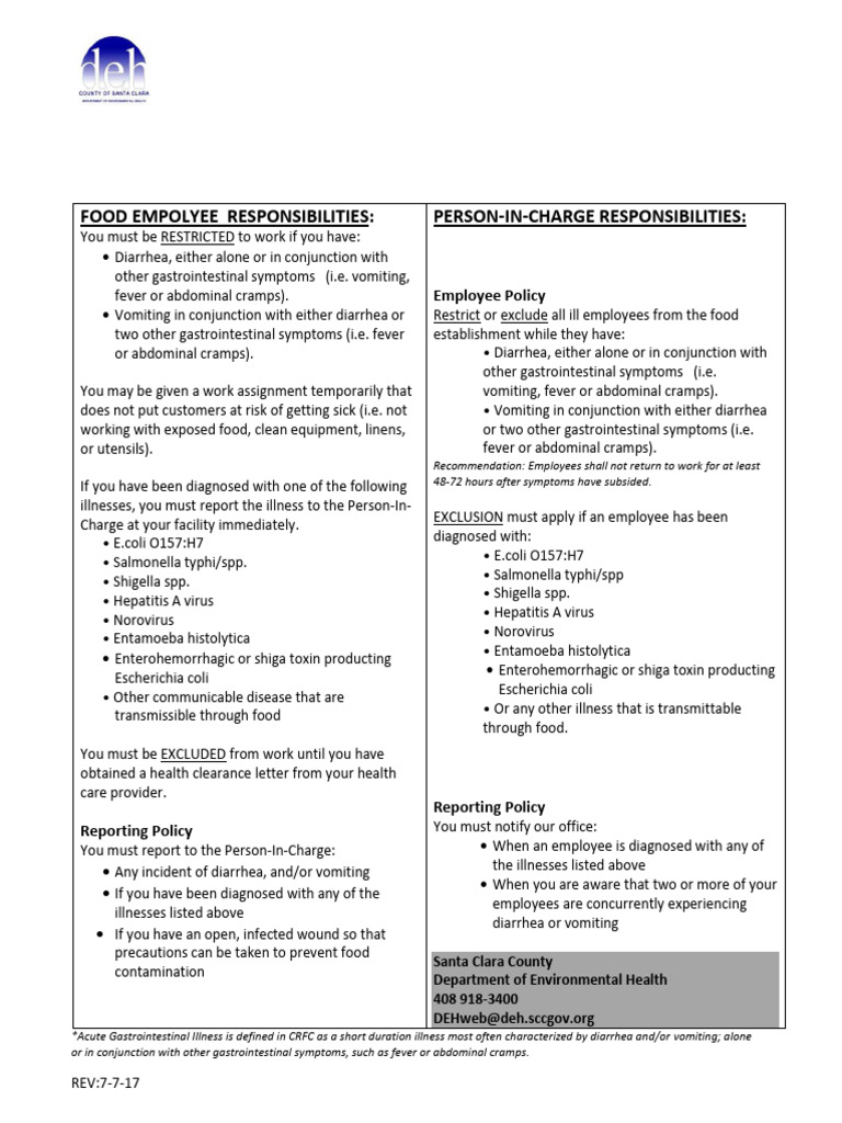 Illness Reporting for Food Workers | PDF