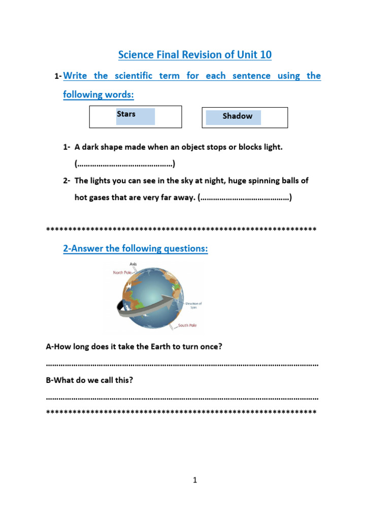 Final Revision Sheet On Unit 10 | PDF