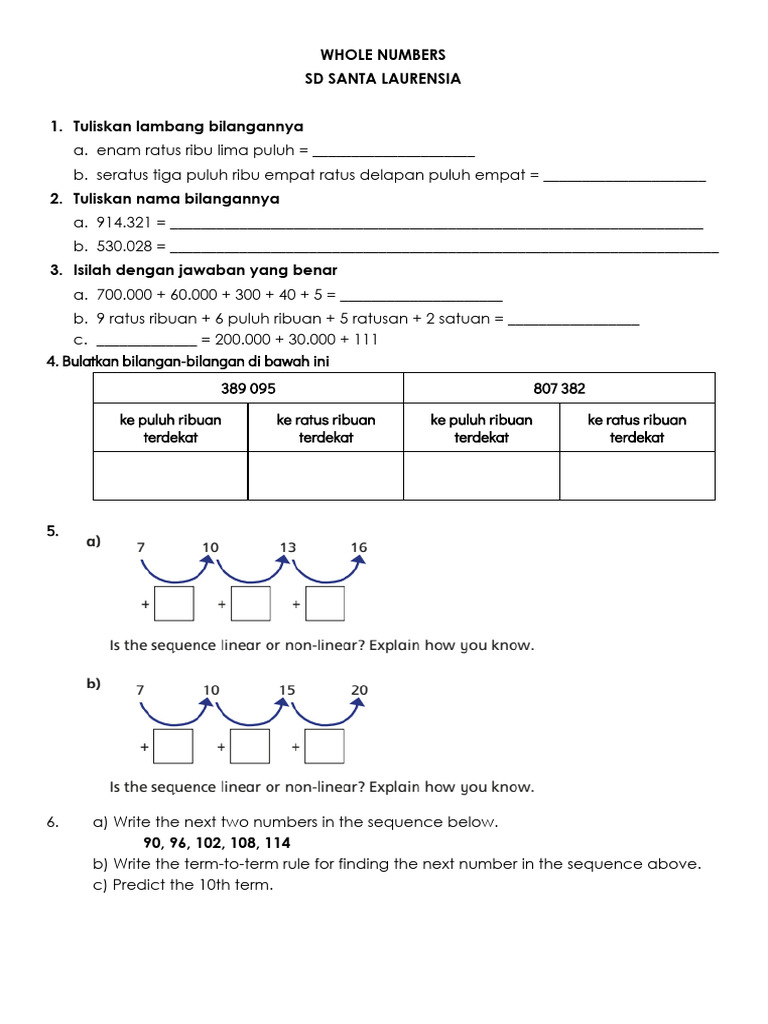 Whole Numbers Worksheet | PDF