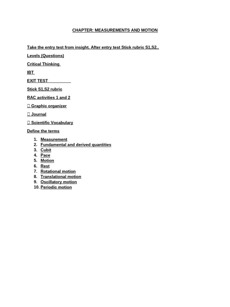 Index Note - Measurement and Motion | PDF