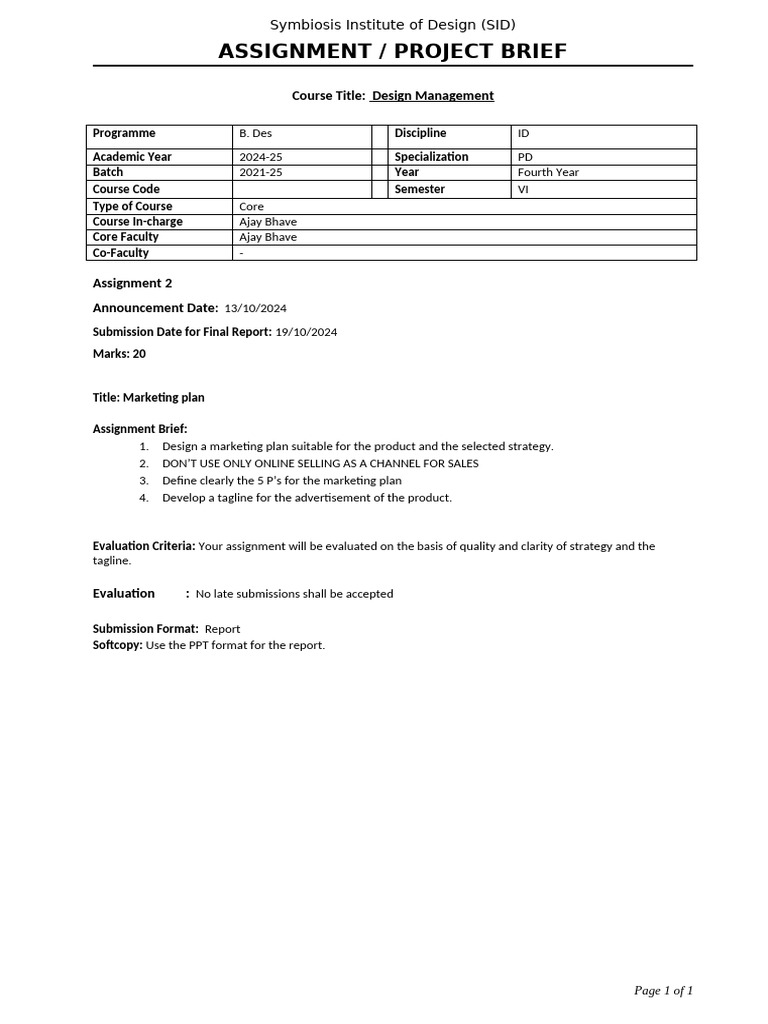 Tasksheet For Assignment 3 Design Management | PDF | Business
