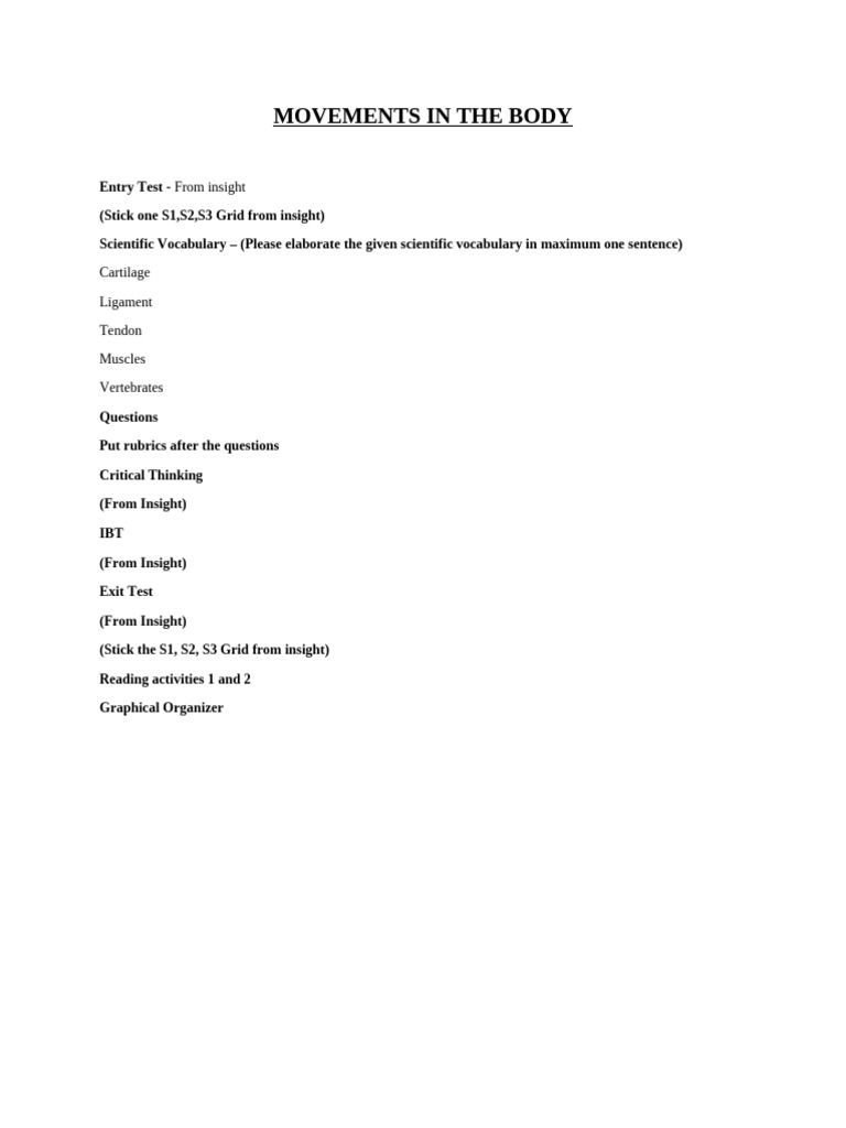 movements of the body index notes | PDF