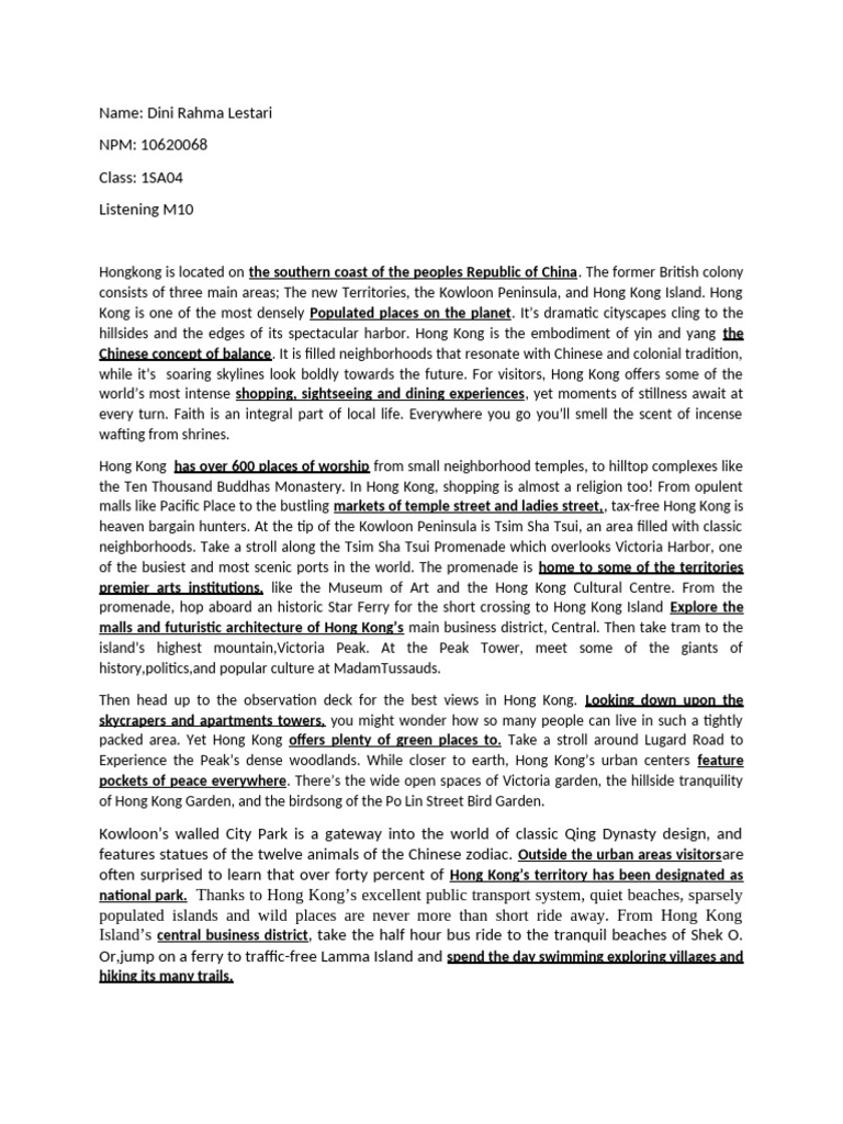 Dini Rahma Lestari - 1sa04 - 10620068 - Listening M10 | PDF