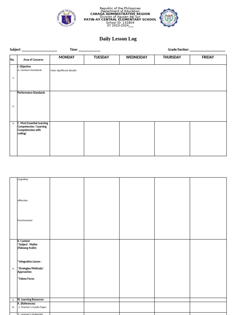 Daily Lesson Log Template | PDF
