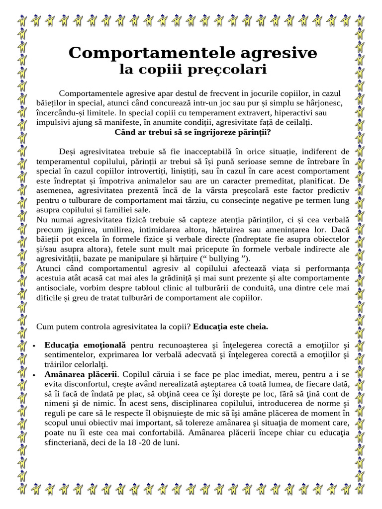 Comportamentul Agresiv La Preșcolari Sfaturi Practice. | PDF