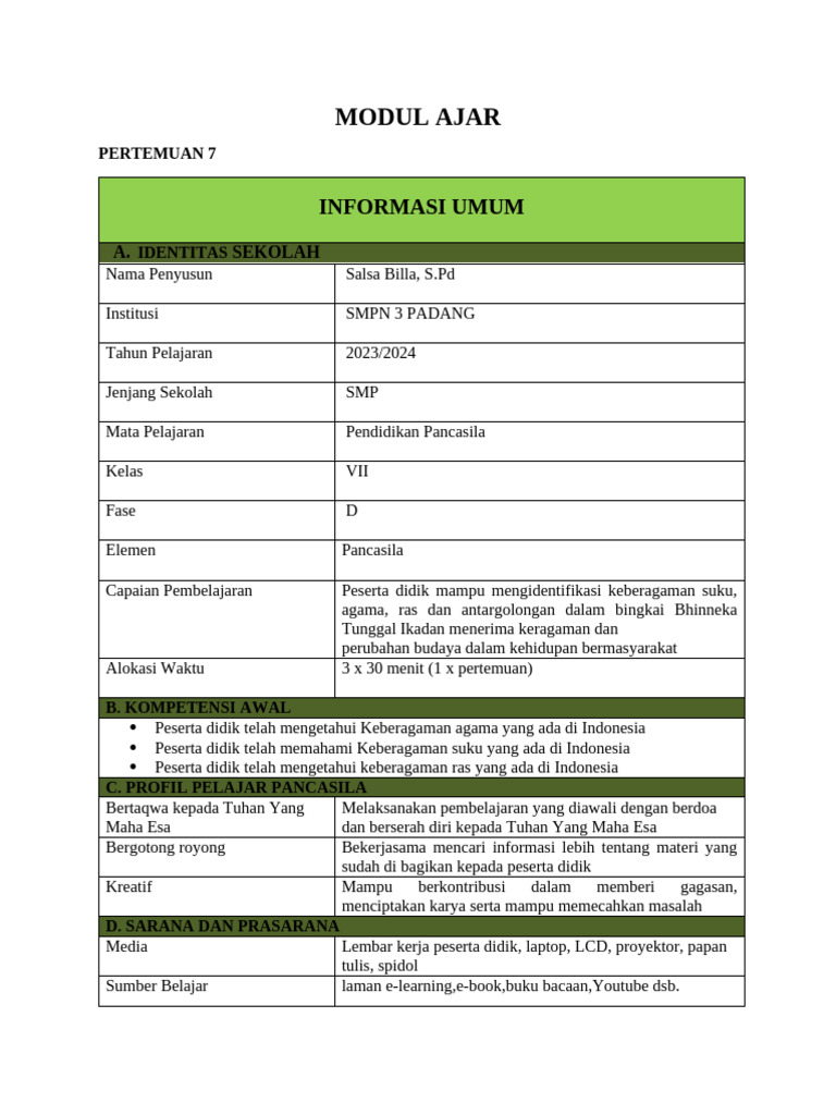 Modul Ajar Pertemuan 7 | PDF