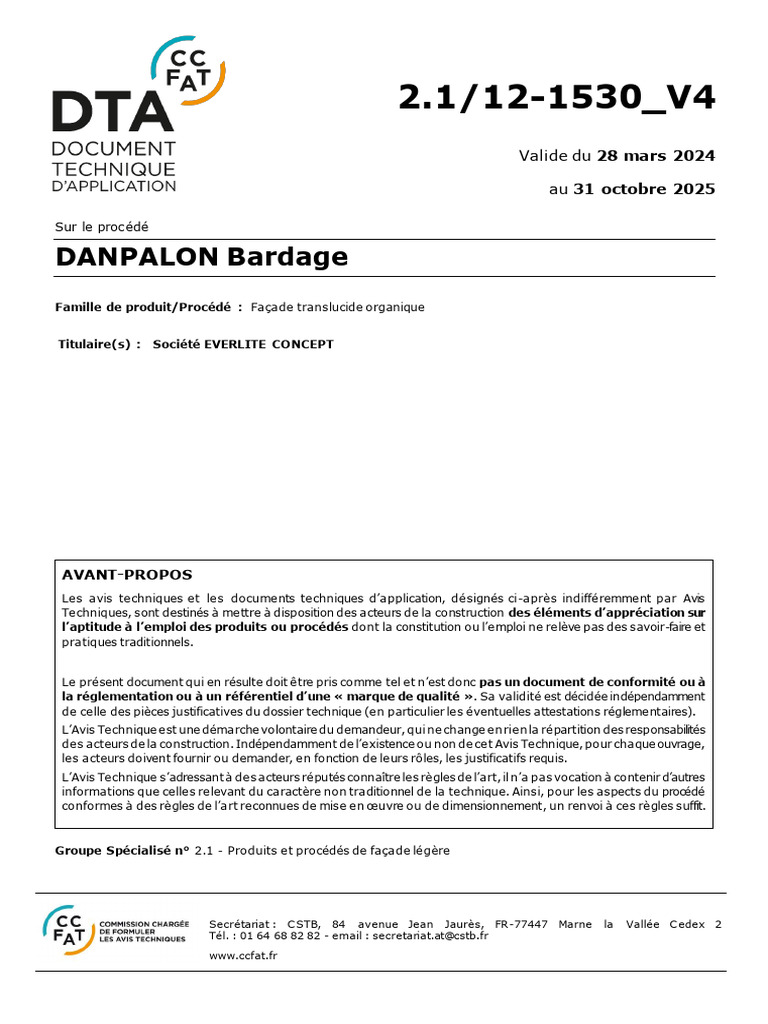 Dta Danpalon Bardage 2.1 - 12-1530 - V4 | PDF