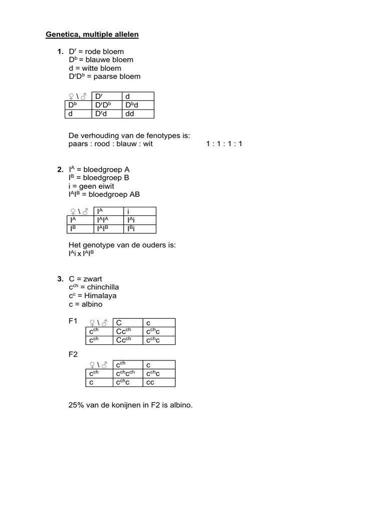 Genetica Klas 4 - 2. Multiple Allelen. Lethale Allelen en Dihybride ...