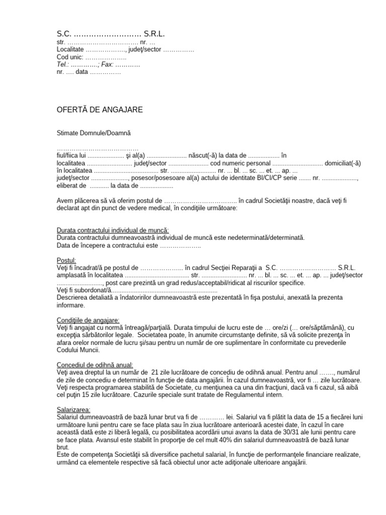 Model Oferta de Angajare | PDF