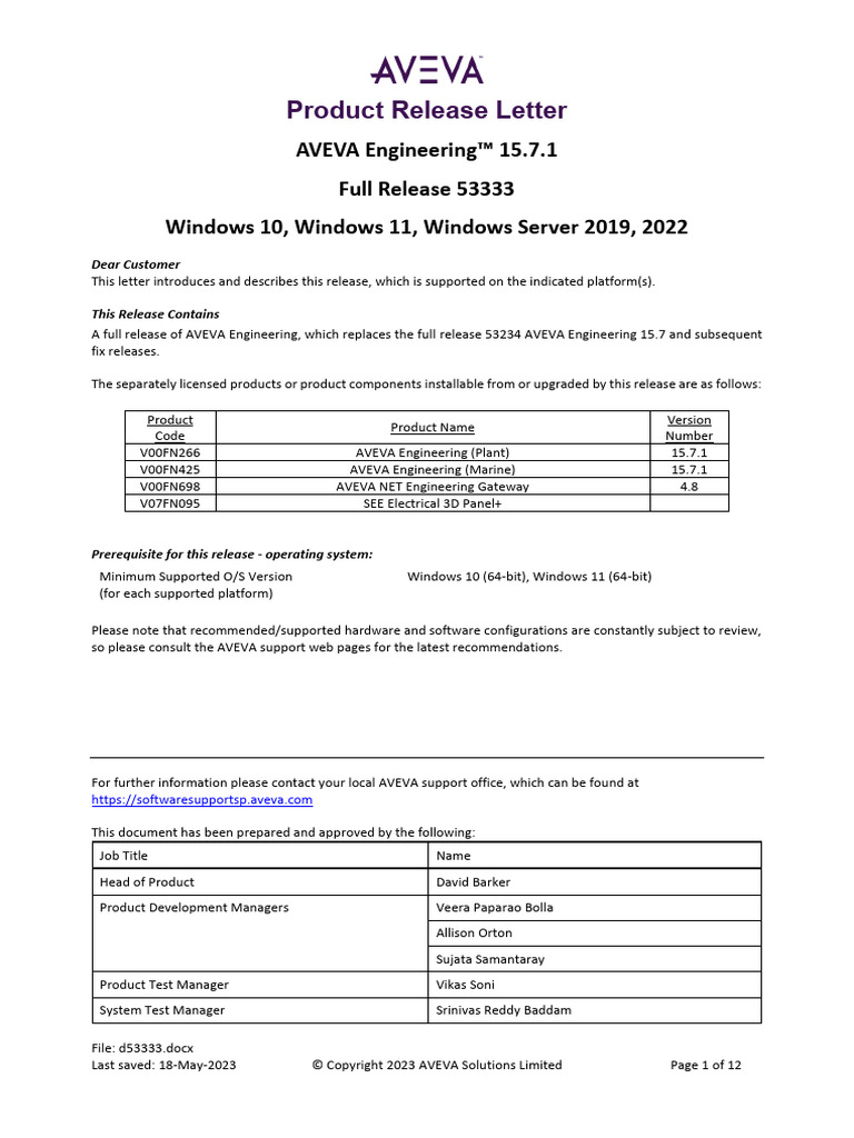 Product Release Letter | PDF