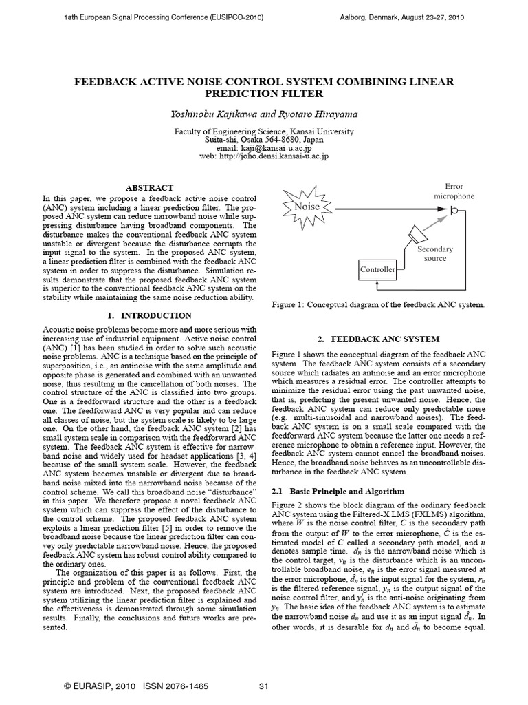 Feedback Active Noise Control System Combining Linear Prediction Filter ...