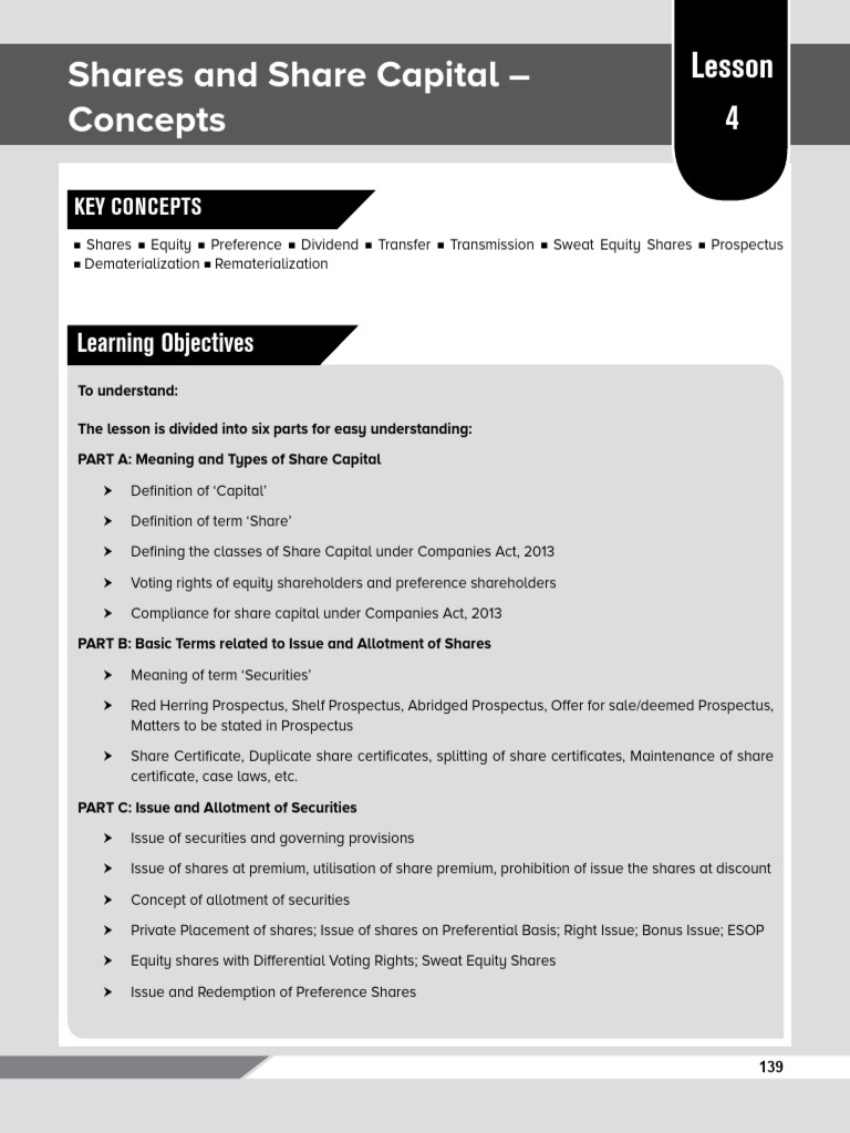 Shares and Share Capital - Concepts | PDF