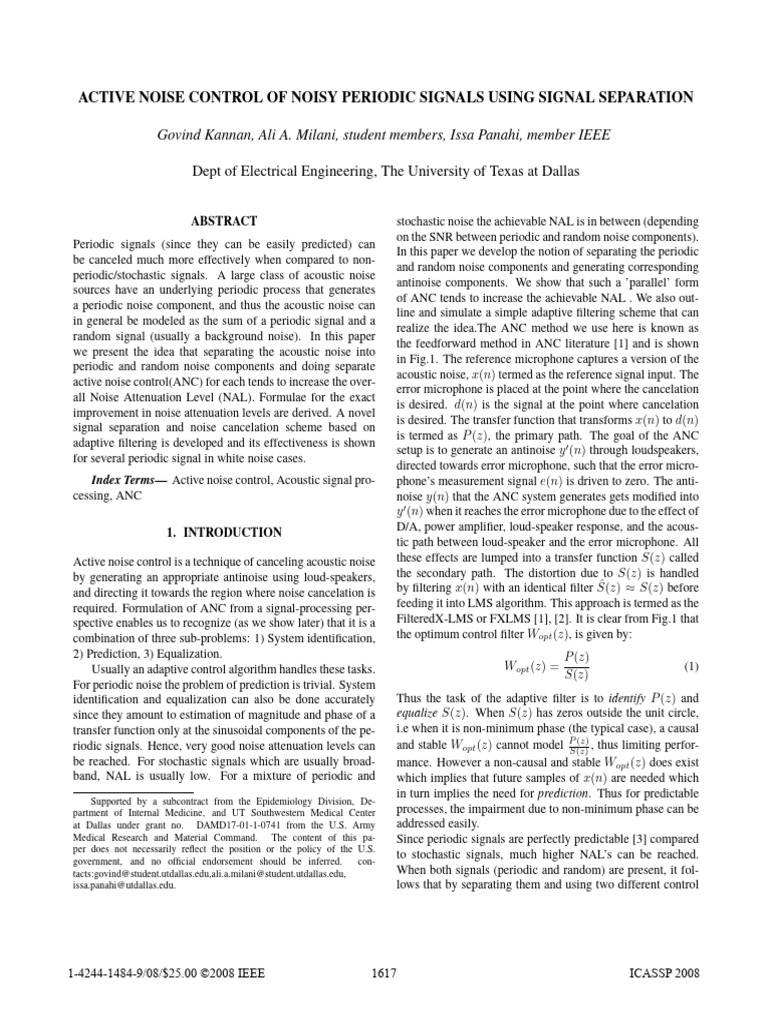 Active Noise Control of Noisy Periodic Signals Using Signal Separation ...