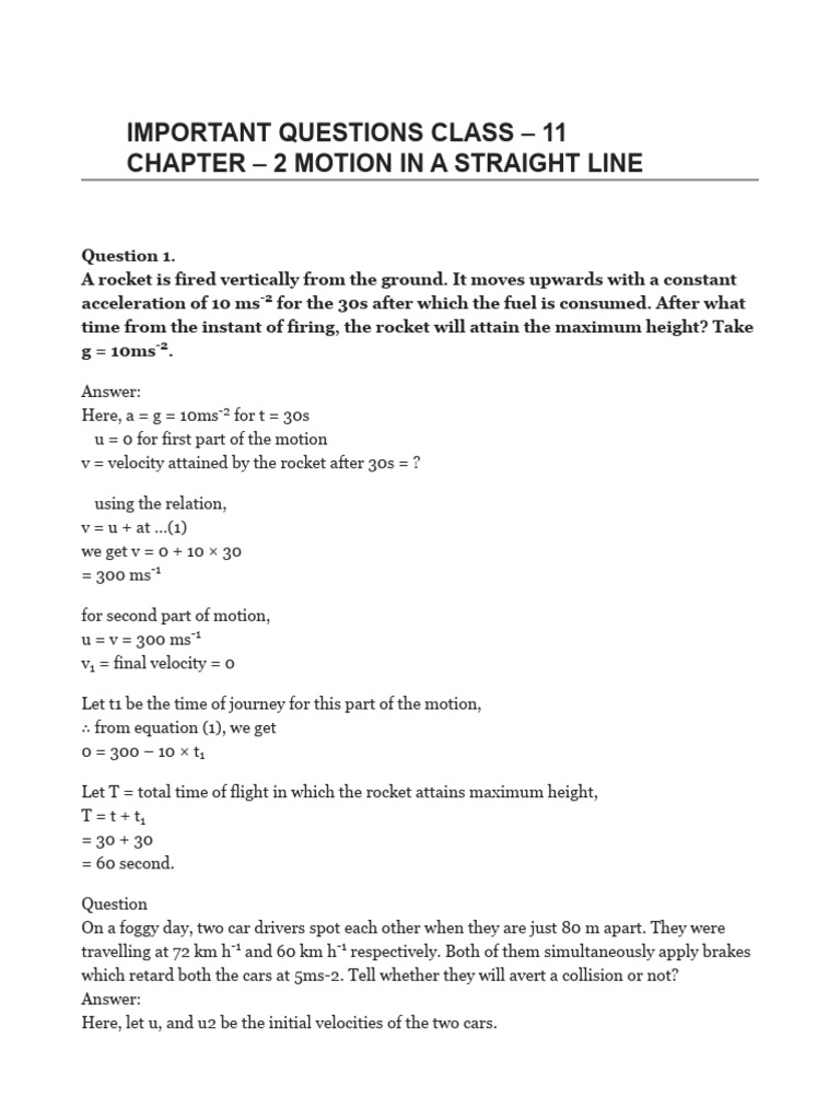 Important Question Class 11 Physics Chapter 2 | PDF | Teaching Methods & Materials | Technology ...