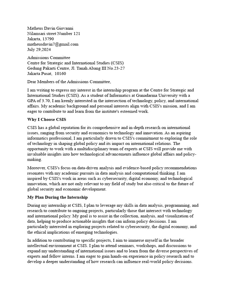 Letter of Interest - Matheus Davin Giovanni | PDF