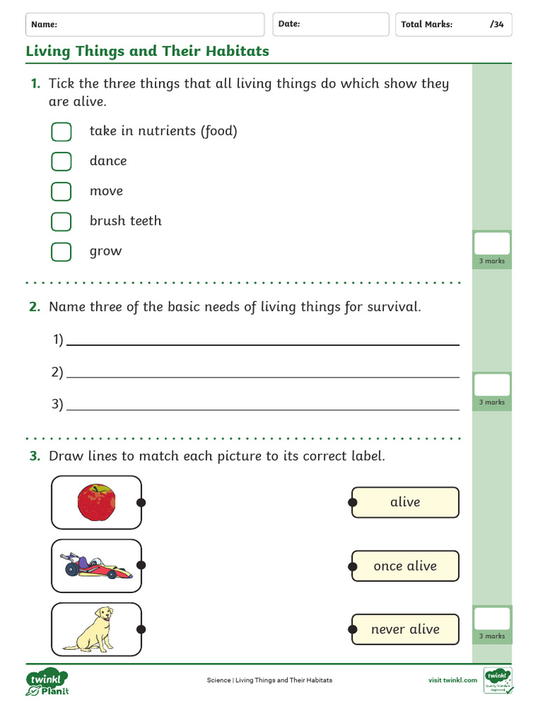 Assessment Test Living Things and Their Habitats | PDF