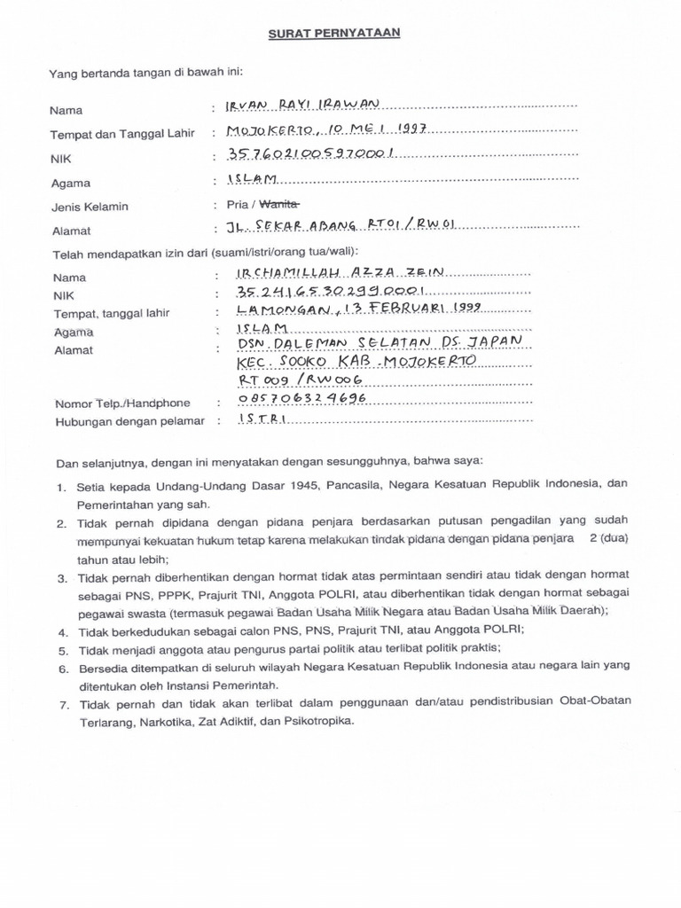 Surat Pernyataan Irpan 1 | PDF