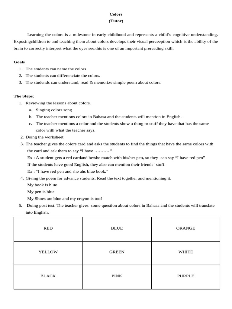 Colors - Tutor | PDF