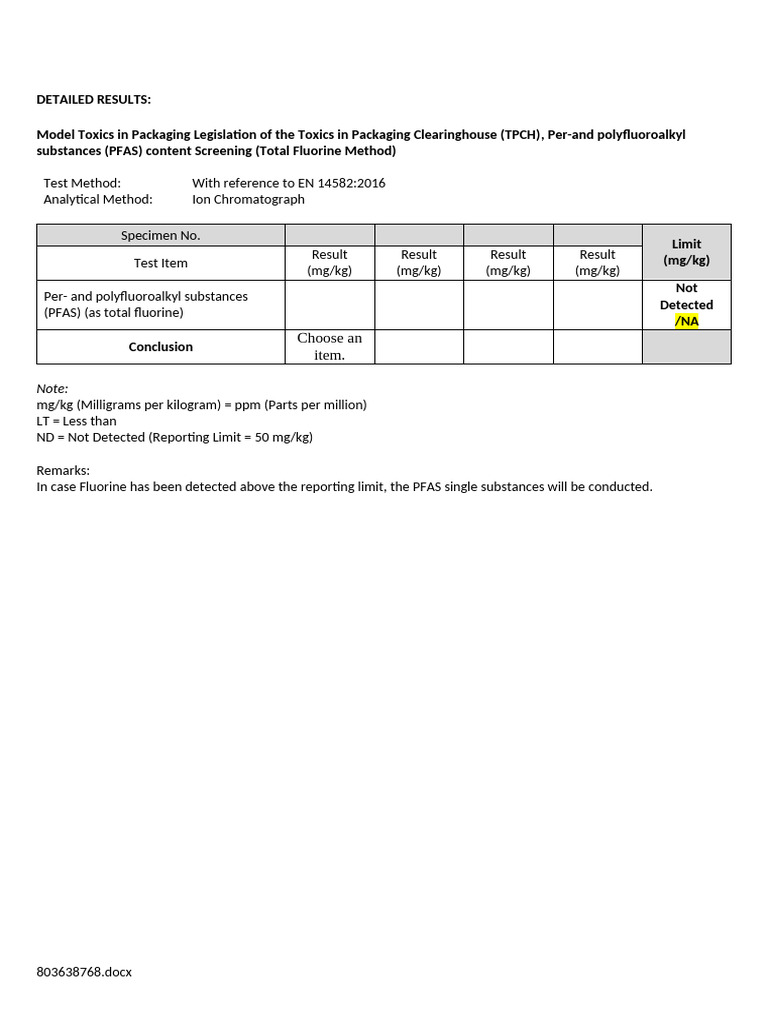 CH-AA-RT - TPCH - PFAS Screening (Total Fluorine Method) - V0 | PDF