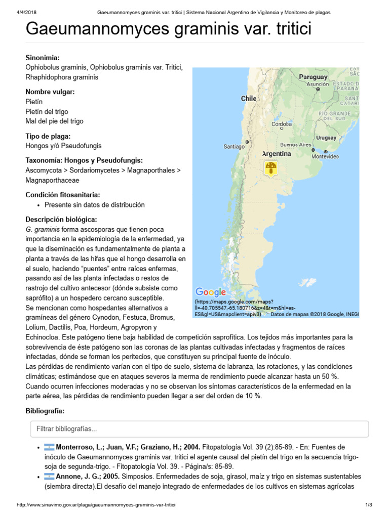 Gaeumannomyces Graminis Var. Tritici - Sistema Nacional Argentino de ...