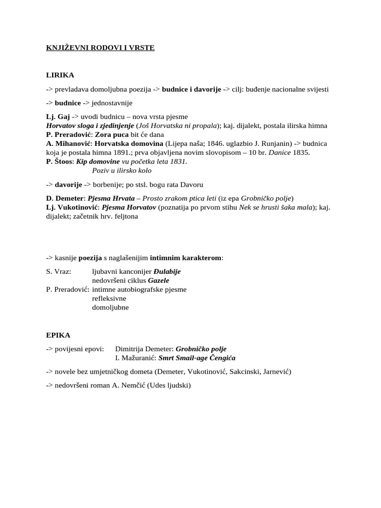 Hrvatski Književni Rodovi I Vrste | PDF