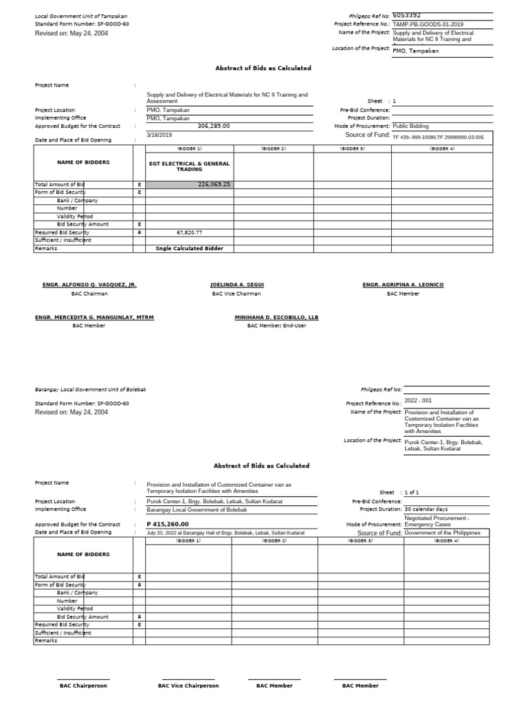 Abstract of Bids As Calculated 19 NEWEST | PDF