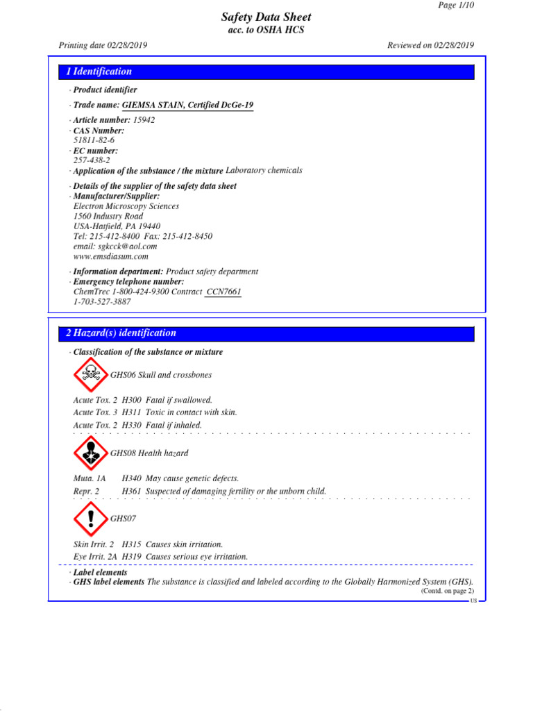 MSDS Giemsa Stain | PDF