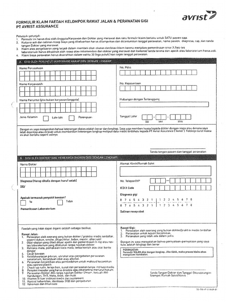 Form Claim Avrist | PDF