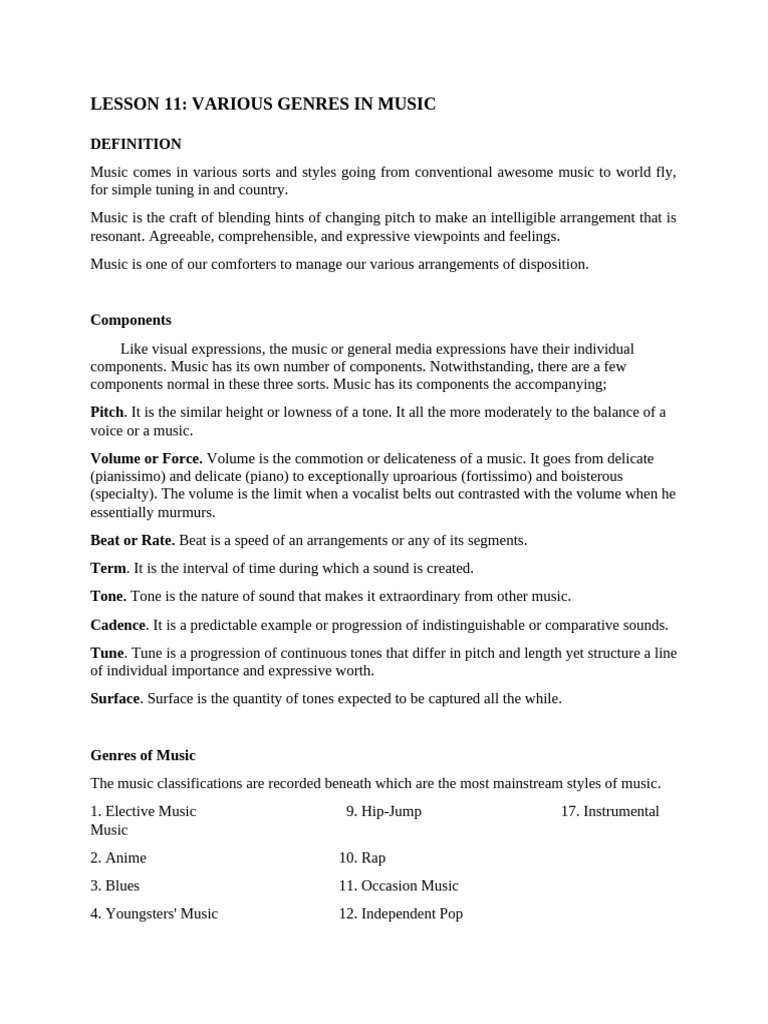 Lesson 11 Various Genres in Music | PDF
