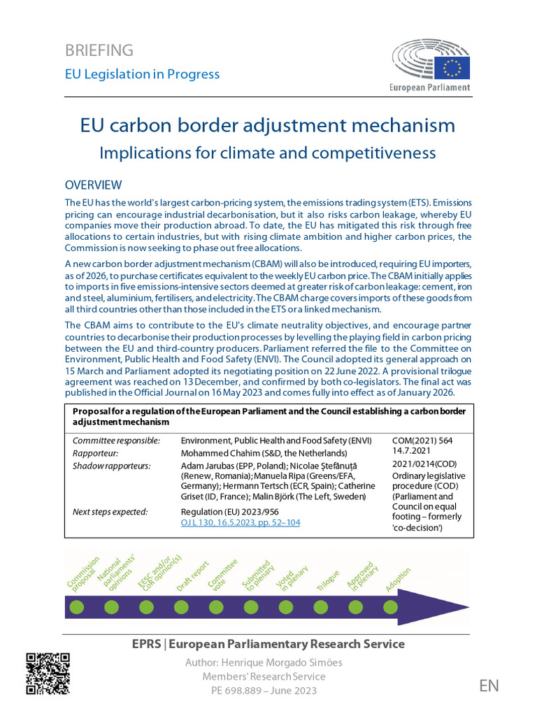 EU Carbon Border Adjustment Mechanism Competitiveness | PDF