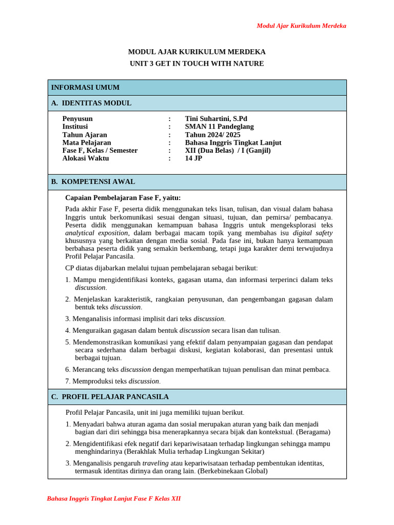 Modul Ajar Unit 3 | PDF