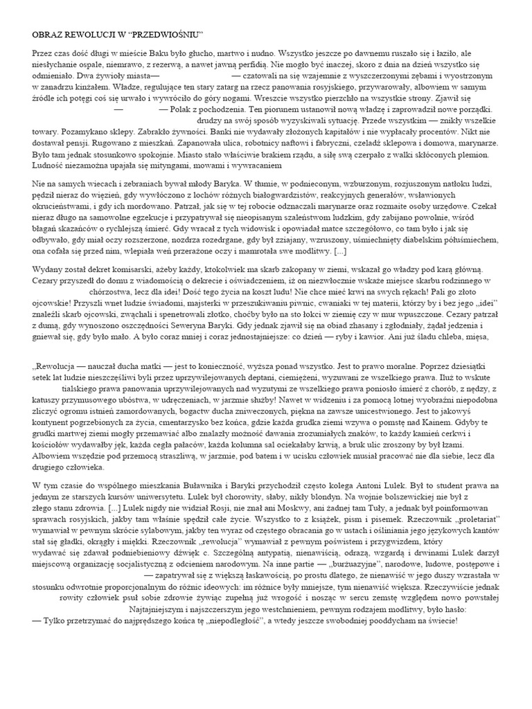 Obraz Rewolucji W "Przedwiośniu" | PDF